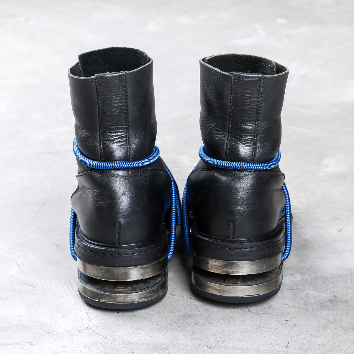 Dirk Bikkembergs Black Bungee Boots 1996 Steel Cut Heel Size 40 – akaibu.co