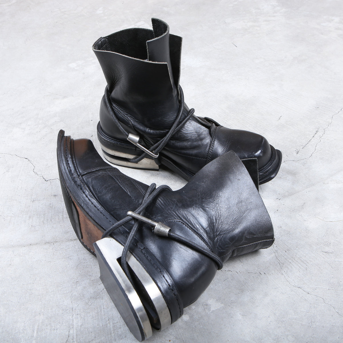Dirk Bikkembergs Black Bungee Boots 1996 Steel Cut Heel Size 43 – akaibu.co